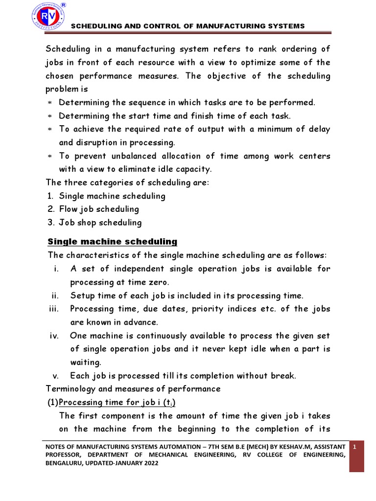 Scheduling and Control of Manufacturing Systems | PDF | Scheduling (Production Processes ...