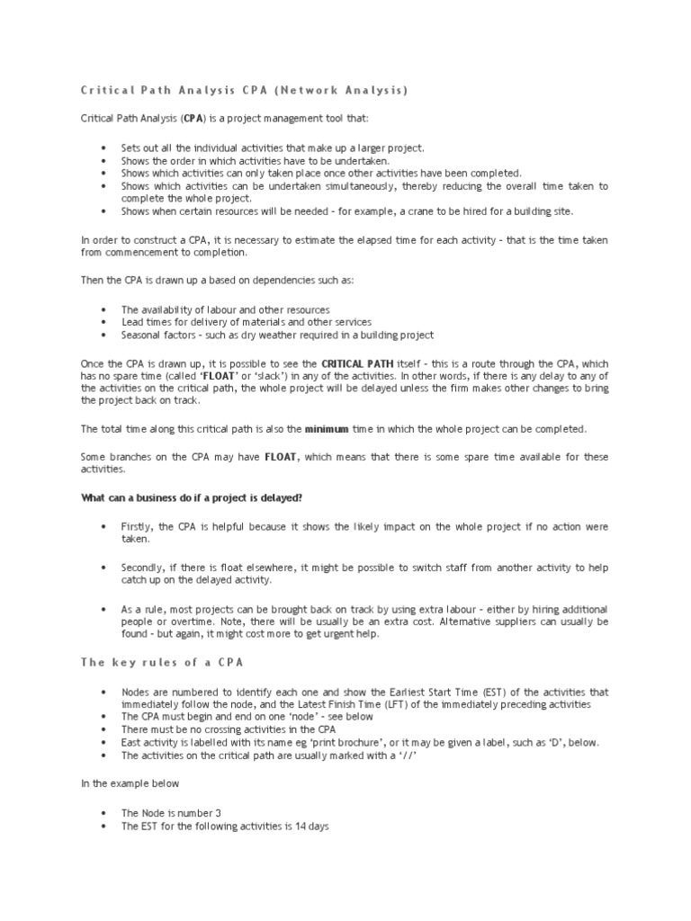 Critical Path Analysis CPA (Network Analysis) : What Can A Business Do ...