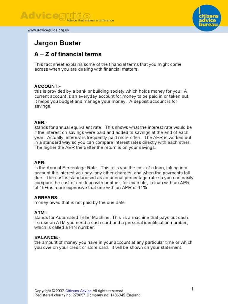 Jargon Buster Fact Sheet | PDF | Credit | Finance & Money Management Jargon Buster Fact Sheet | PDF | Credit | Finance & Money Management