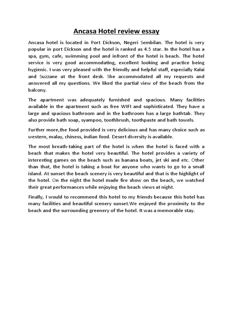 Angkasa Hotel Review Essay | PDF