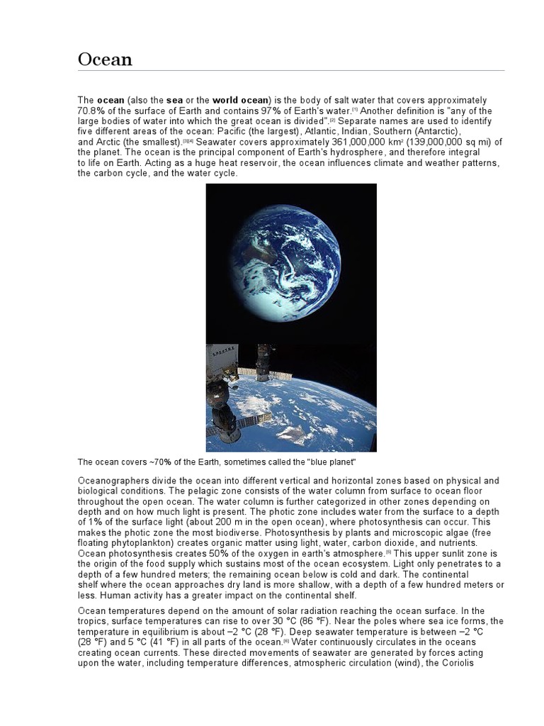 Ocean: The Ocean Covers 70% of The Earth, Sometimes Called The "Blue ...