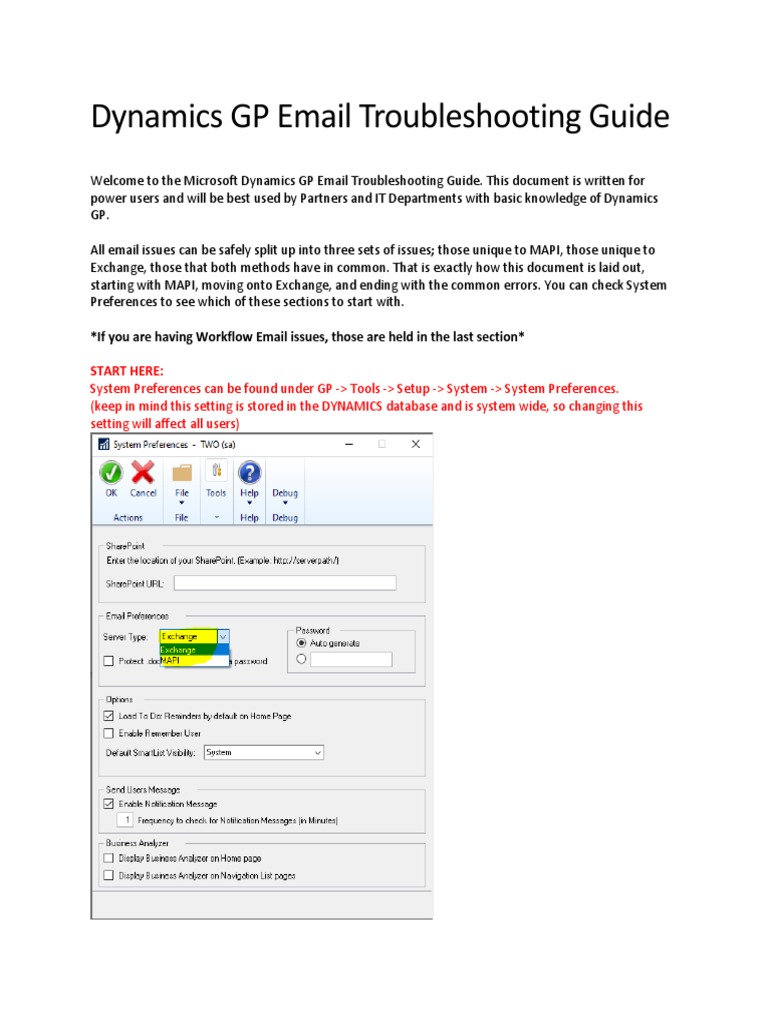 Dynamics GP Email Troubleshooting Guide: If You Are Having Workflow ...