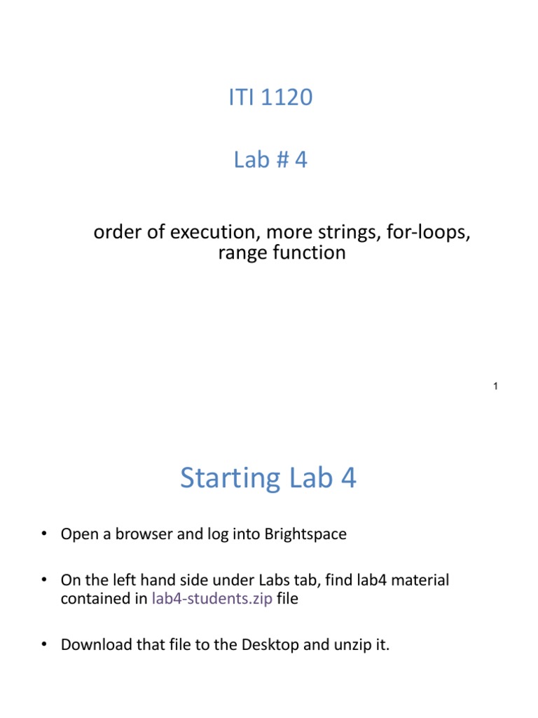 Iti 1120 Lab 4 Order Of Execution More Strings For Loops Range Function Pdf Computing 