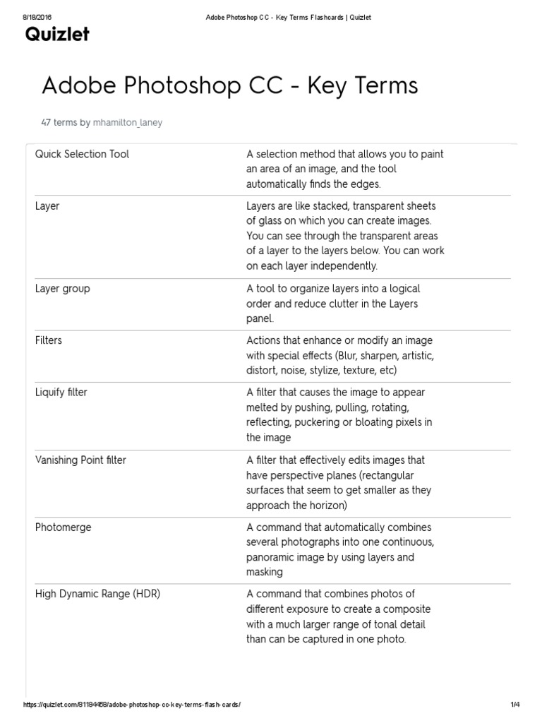 Adobe Photoshop CC - Key Terms 1 | PDF | Adobe Photoshop | Computer ...