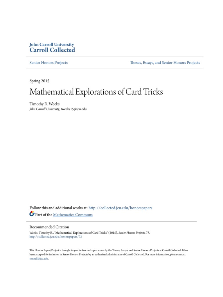 Mathematical Explorations of Card Tricks | PDF | Mathematics | Playing ...