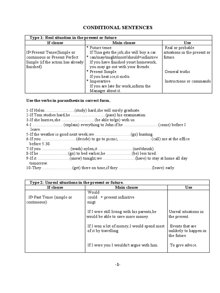 Conditionals | PDF | Grammatical Tense | Perfect (Grammar)