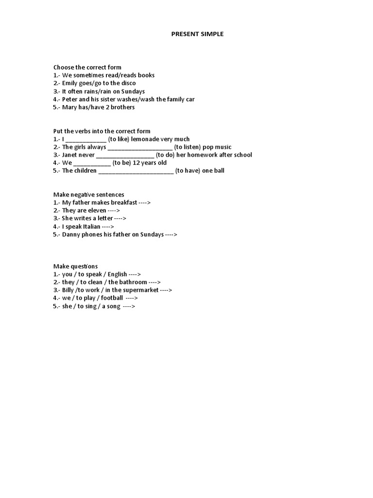 Present Simple Exercises PDF