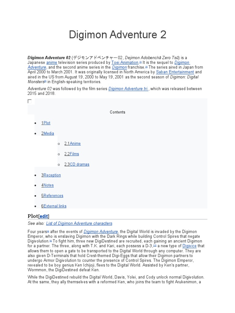 Digimon Adventure 2: Anime Toei Animation Saban Entertainment | PDF ...