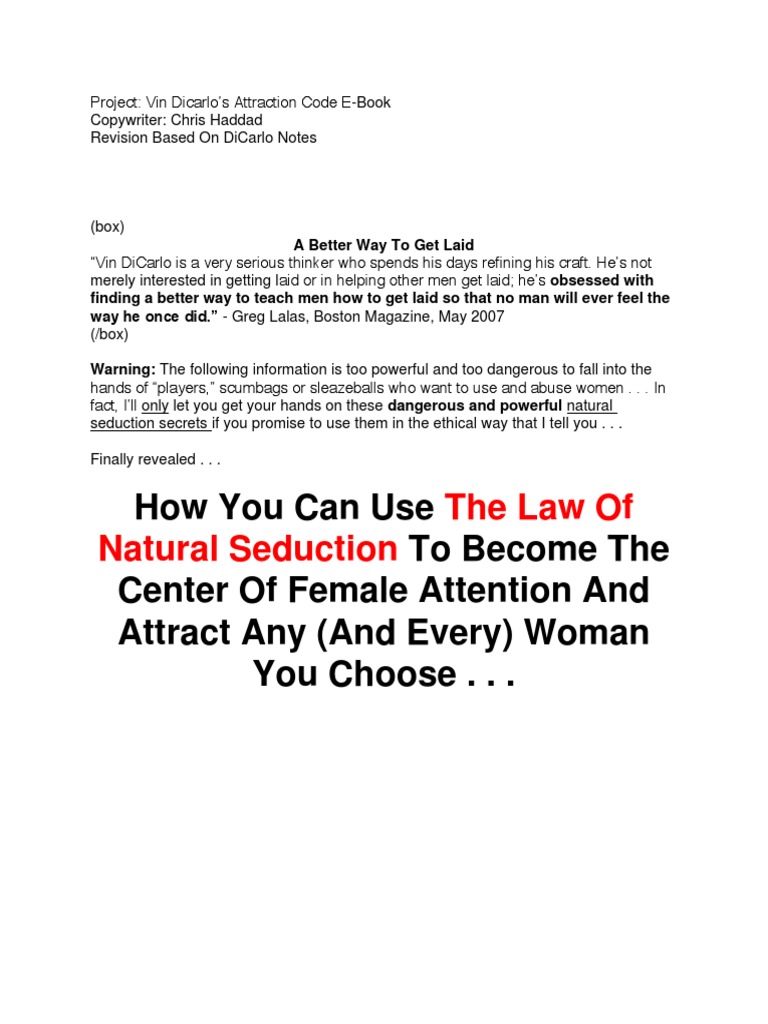 Vin Dicarlo Attraction Code Sales Letter Draft 3.1 | PDF | Seduction