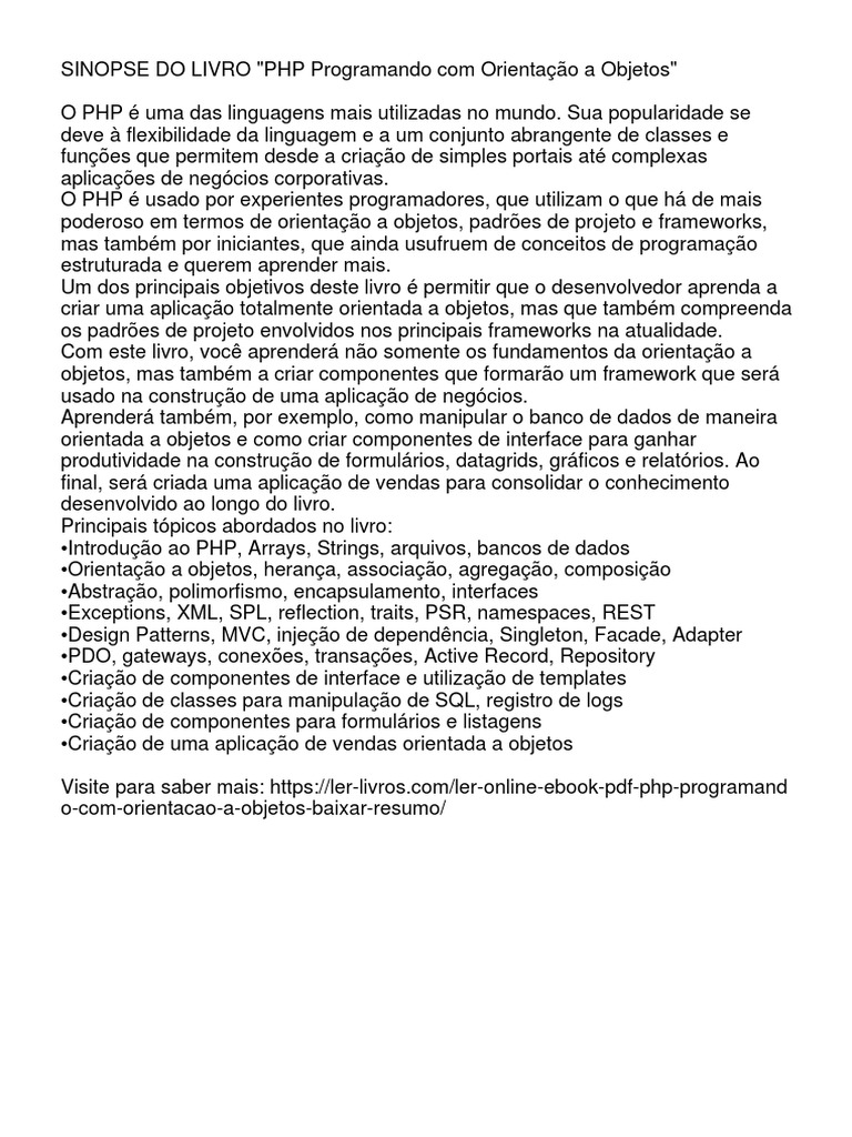 Php Programando Com Orientação A Objetos Pdf