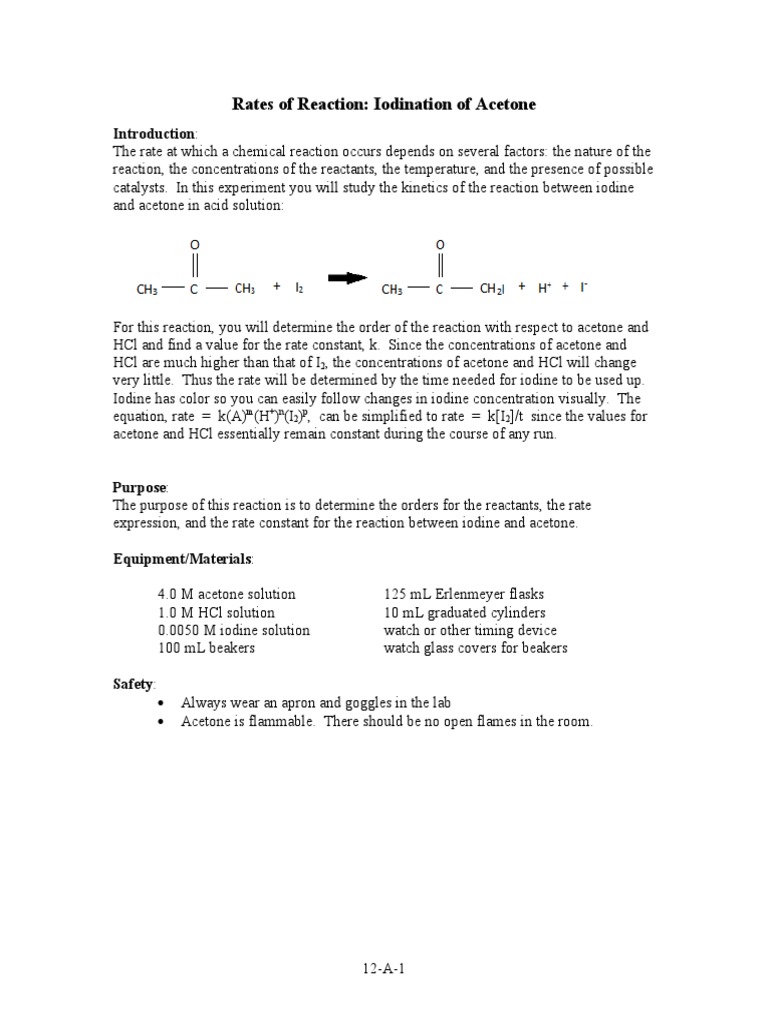 Iodination of Acetone | PDF | Reaction Rate | Process Engineering