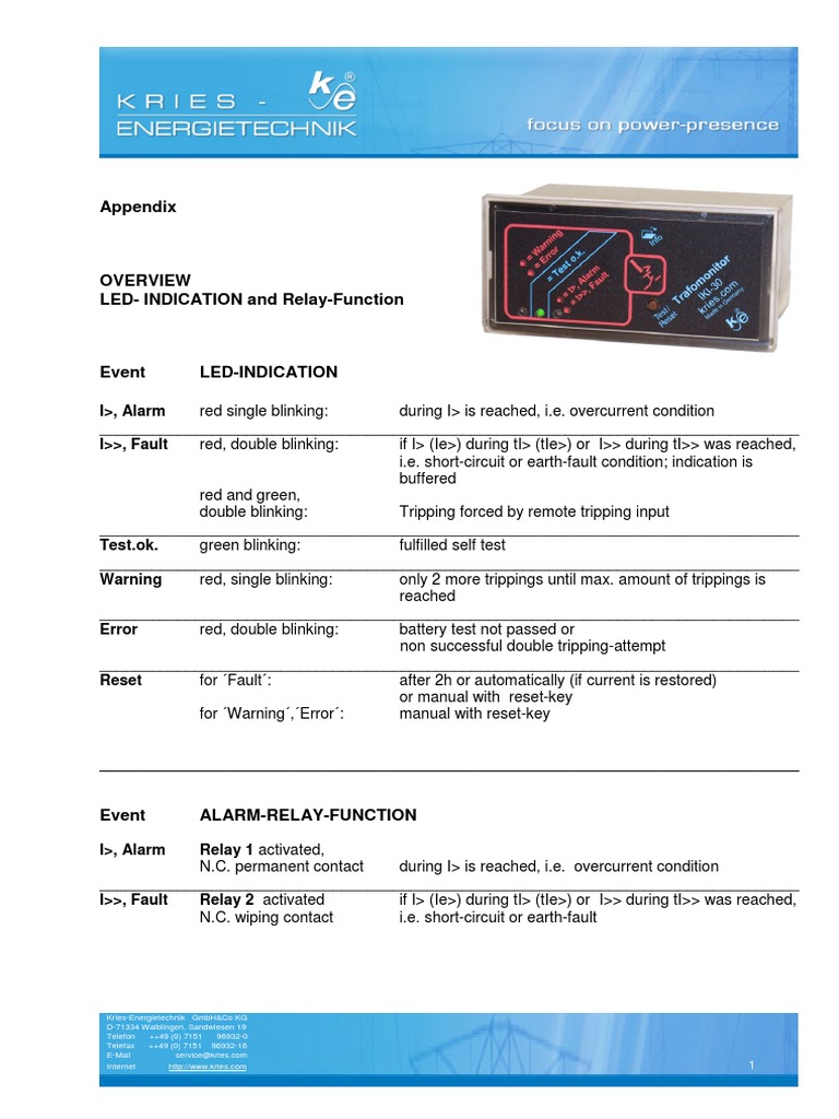 Appendix IKI 30 LED and Relay Function | PDF