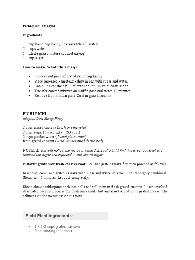 Adapted From Sarap Pinoy: Pichi Pichi Ingredients | PDF | Cakes | Baking