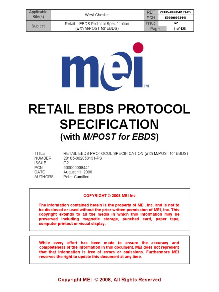 RETAIL EBDS PROTOCOL SPECIFICATION With MPOST G2 | PDF | Computer ...