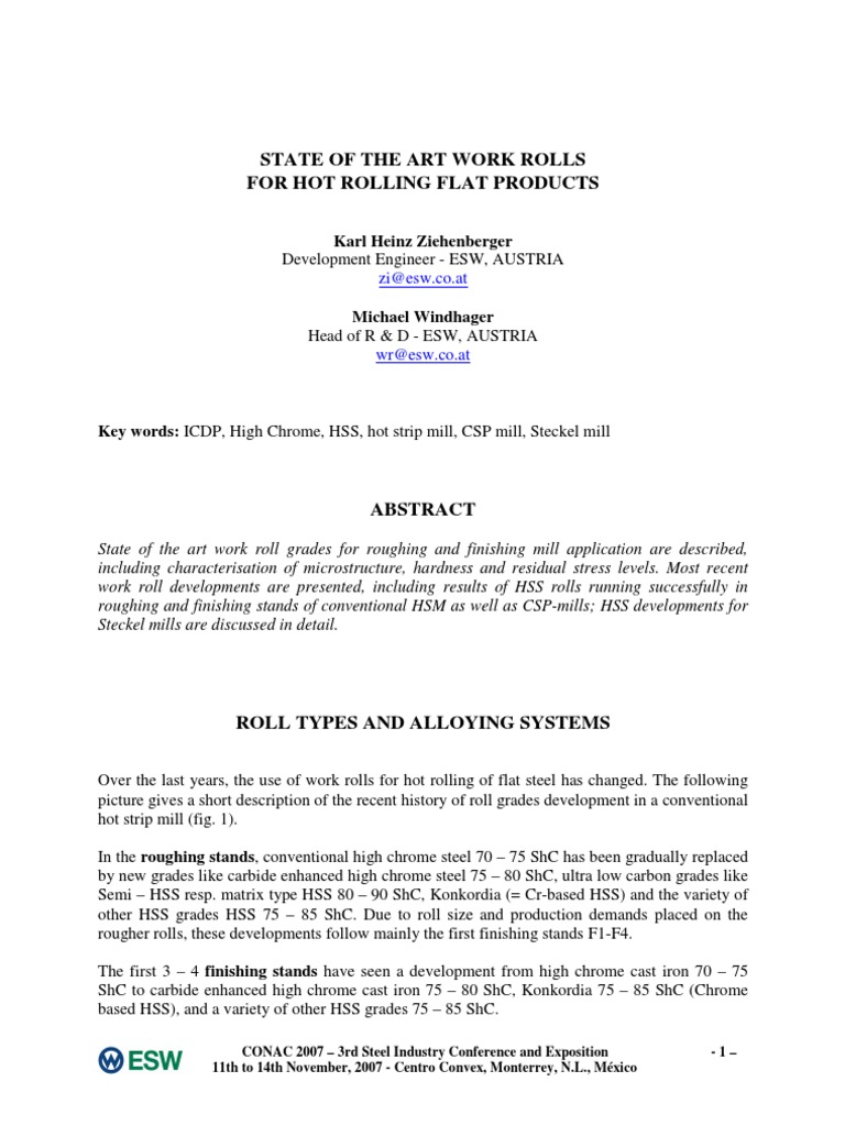 Advances in Work Rolls for Hot Mills | PDF | Cast Iron | Rolling ...