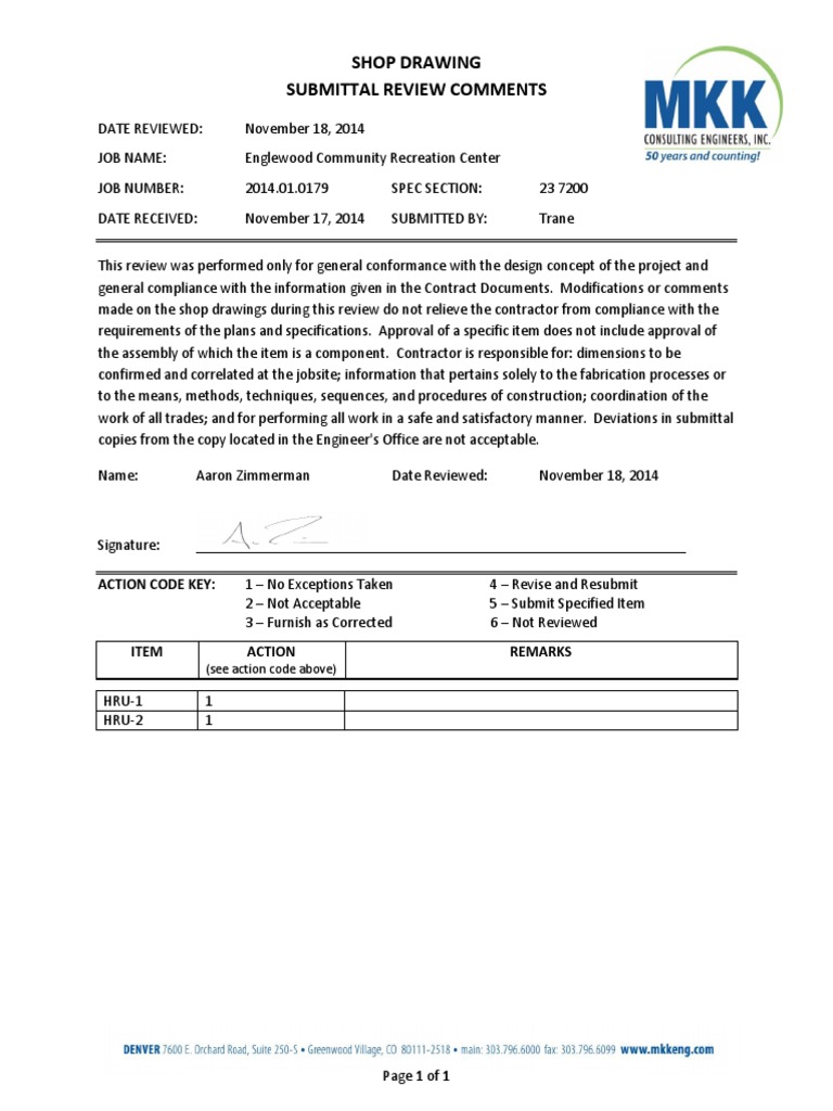 Shop Drawing Review for Englewood Rec Center | PDF | Building ...