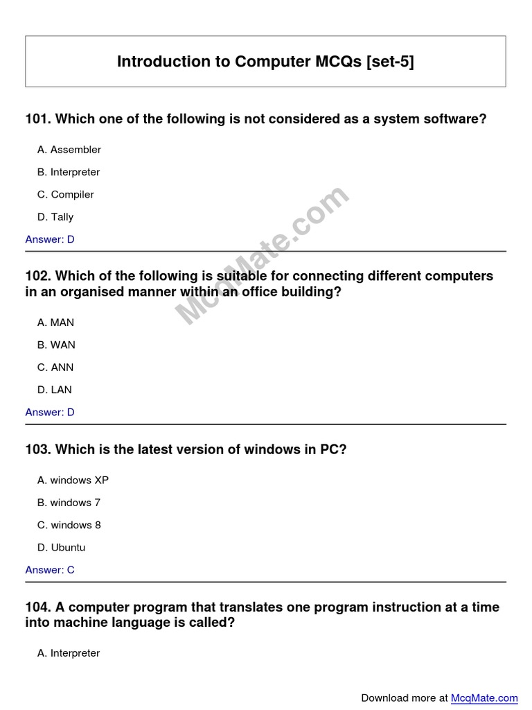 Introduction To Computer Solved MCQs (Set-5) | PDF | File Transfer Protocol | Object Oriented ...