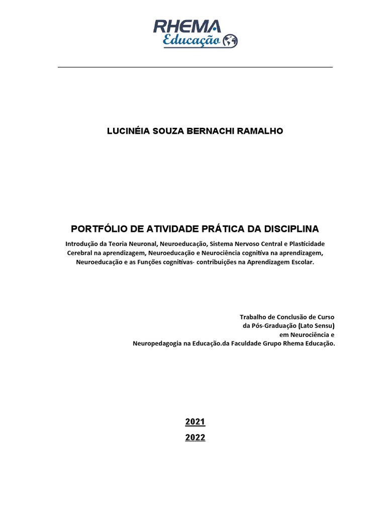 Portfólio de Neuroeducação Prática | PDF | Pós-graduação | Aprendizado