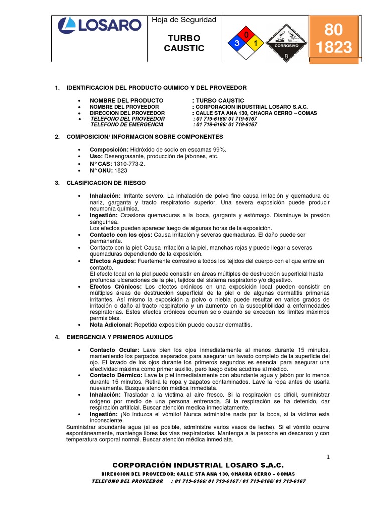 MSDS Turbo Caustic | PDF | Agua | Hidrógeno
