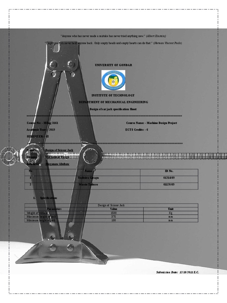 Design of Scissor Jack Full Document | PDF | Machines | Mechanical ...