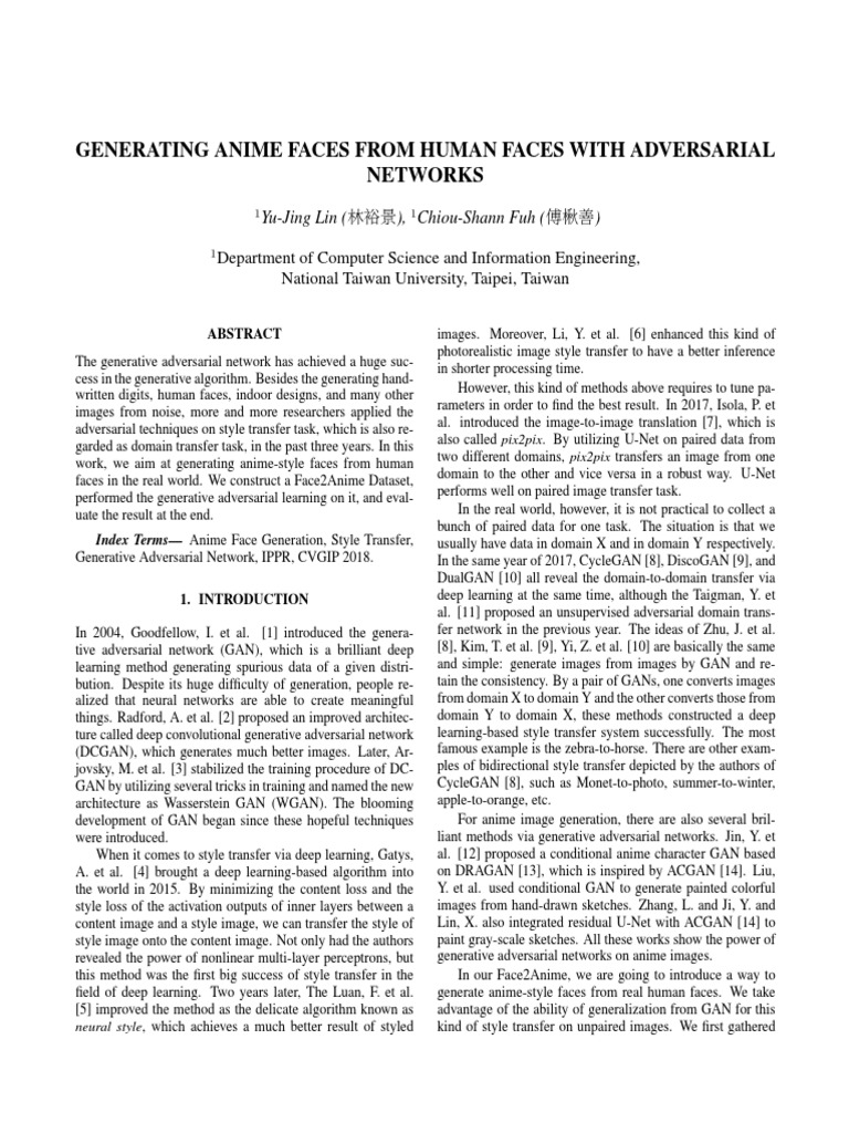 Anime Face Generation from Real Faces | PDF | Deep Learning | Cybernetics