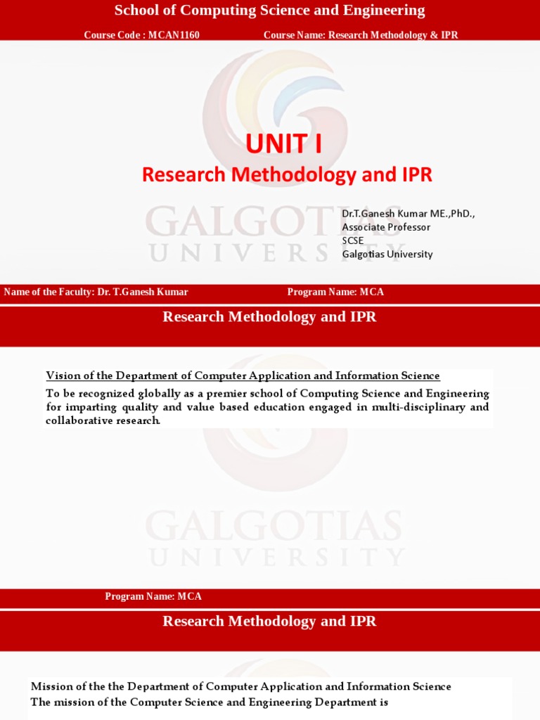 Research Methodology and IPR: Unit I | PDF | Computer Science | Science