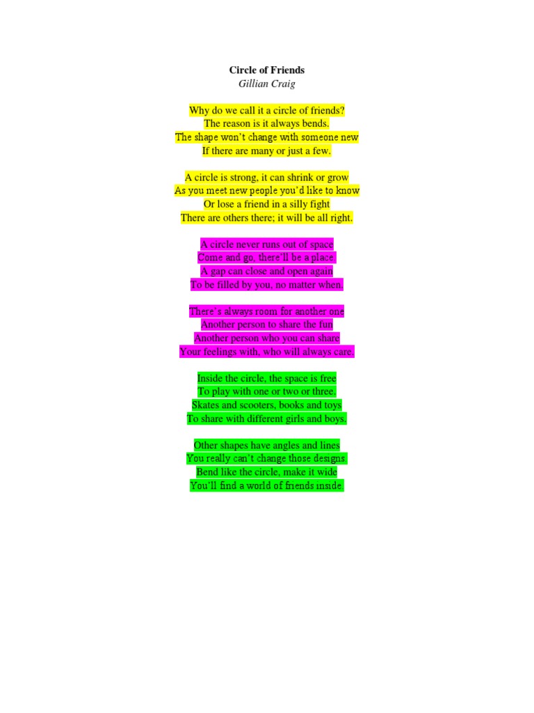 Circle of Friends Poem | PDF | Home & Garden | Self-Improvement