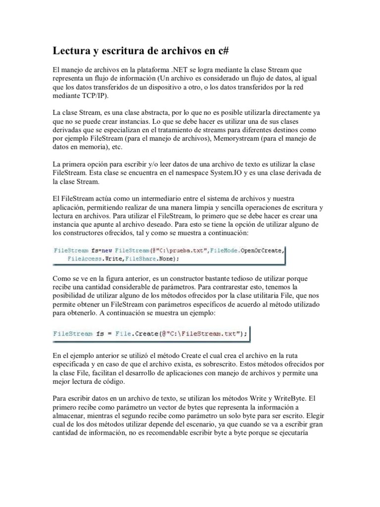 Lectura y Escritura de Archivos en | PDF | C Sharp (lenguaje de ...