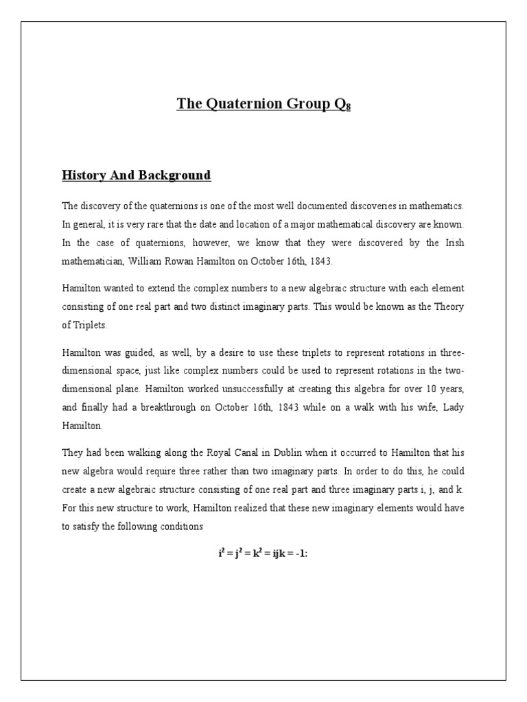 The Quaternion Group Q: History and Background | PDF | Group ...