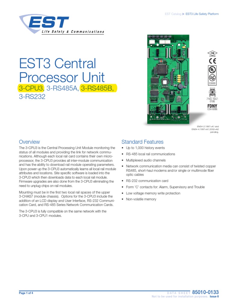 85010-0133 - EST3 Central Processor Unit | Download Free PDF | Computer ...