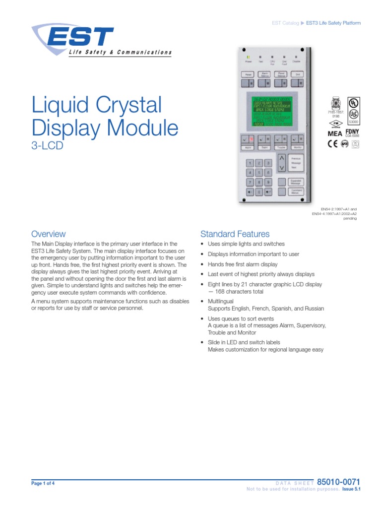 85010-0071 - EST3 Liquid Crystal Display Module | PDF | Computer Network | Liquid Crystal Display