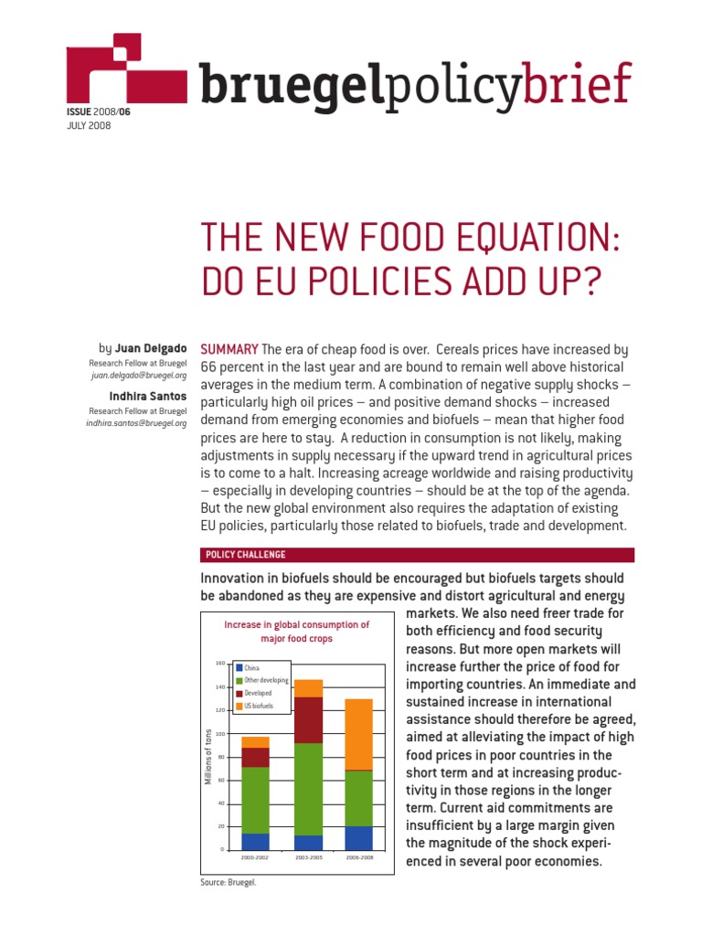 The New Food Equation: Do Eu Policies Add Up?: Bruegelpolicy | PDF ...