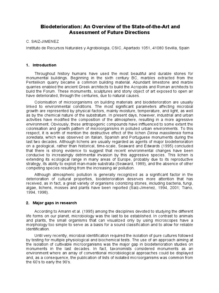Biodeterioration An Overview of The State-of-the-Art and | PDF ...