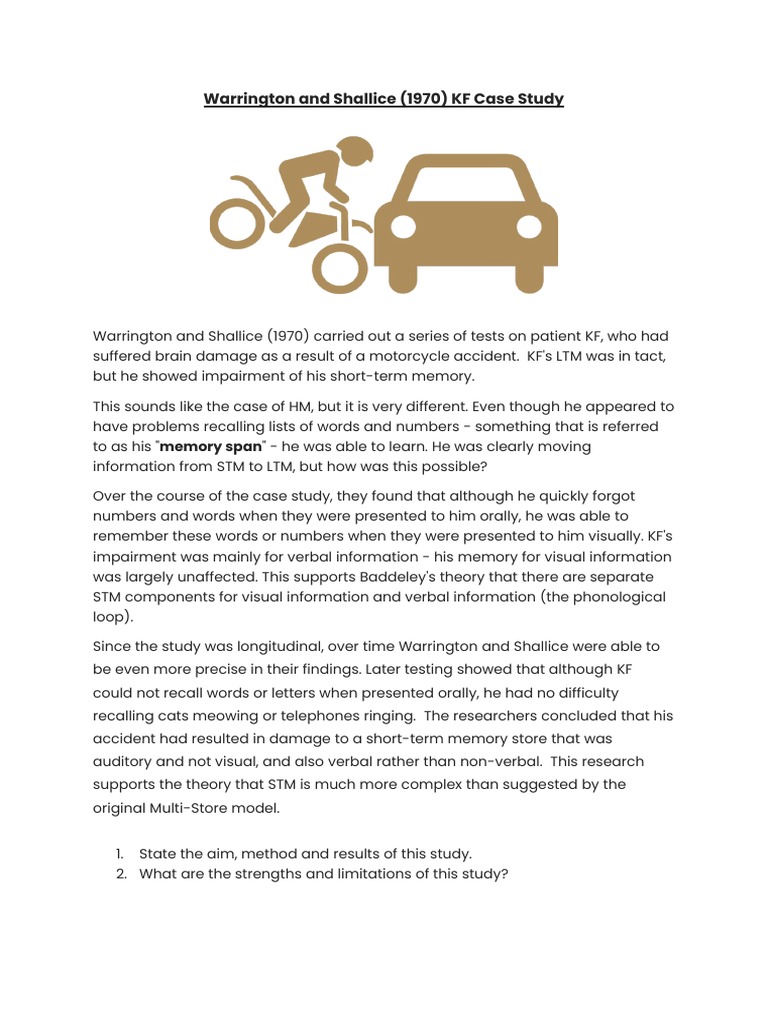 Warrington and Shallice (1970) KF Case Study | PDF