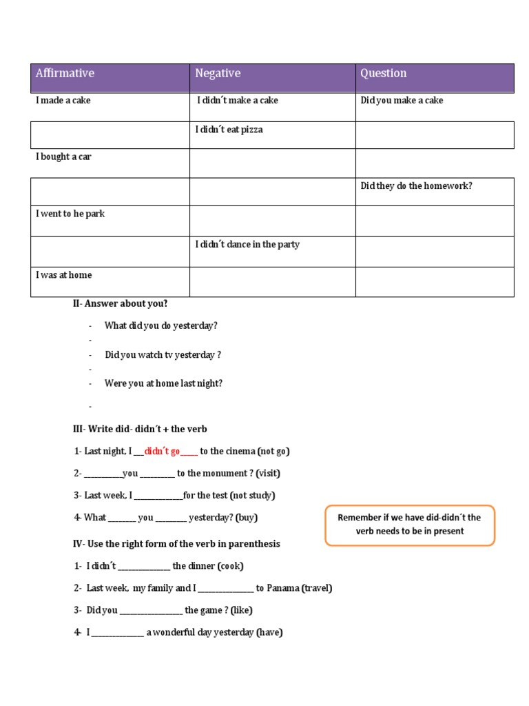 English Verb Practice: Affirmative & Negative | PDF