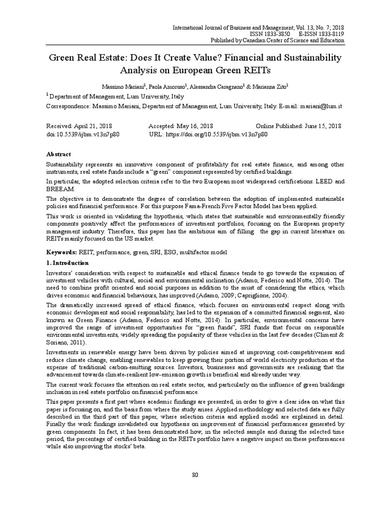 Green Real Estate: Does It Create Value? Financial and Sustainability ...