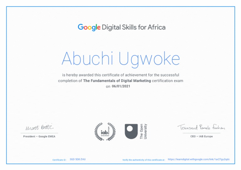 Abuchi Ugwoke's Digital Learning Certificate | PDF