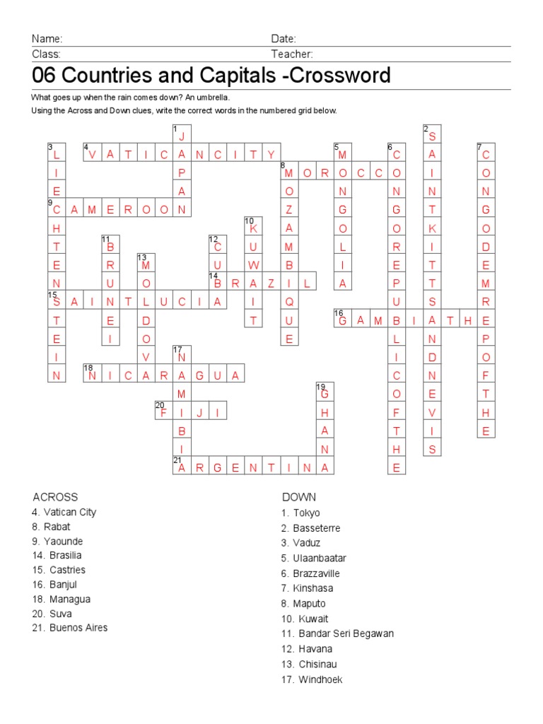 Countries and Capitals Crossword Puzzle | PDF