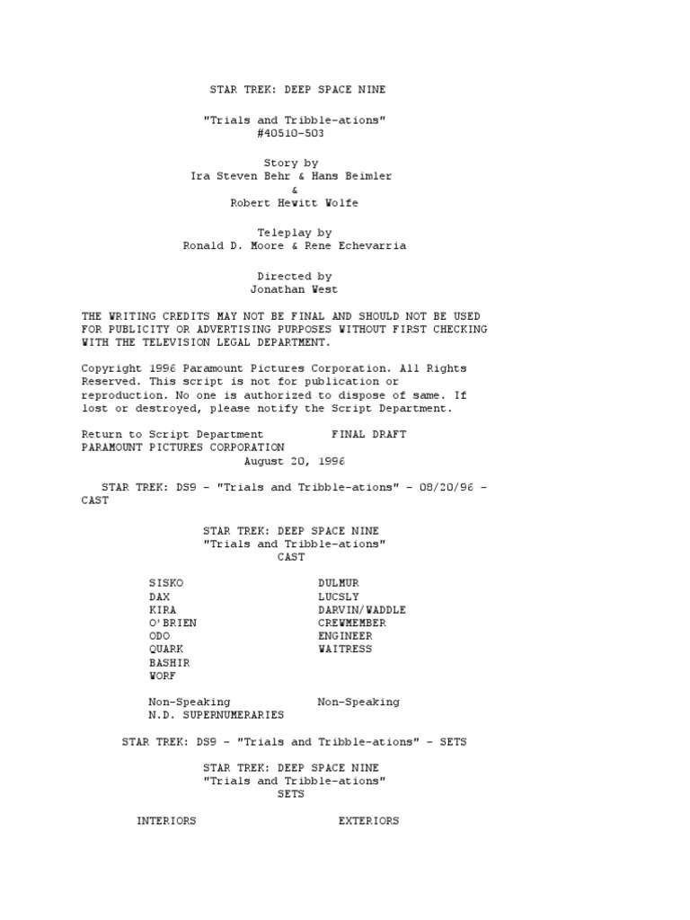 DS9 Trials and Tribble-Ations | PDF | Benjamin Sisko | Worf