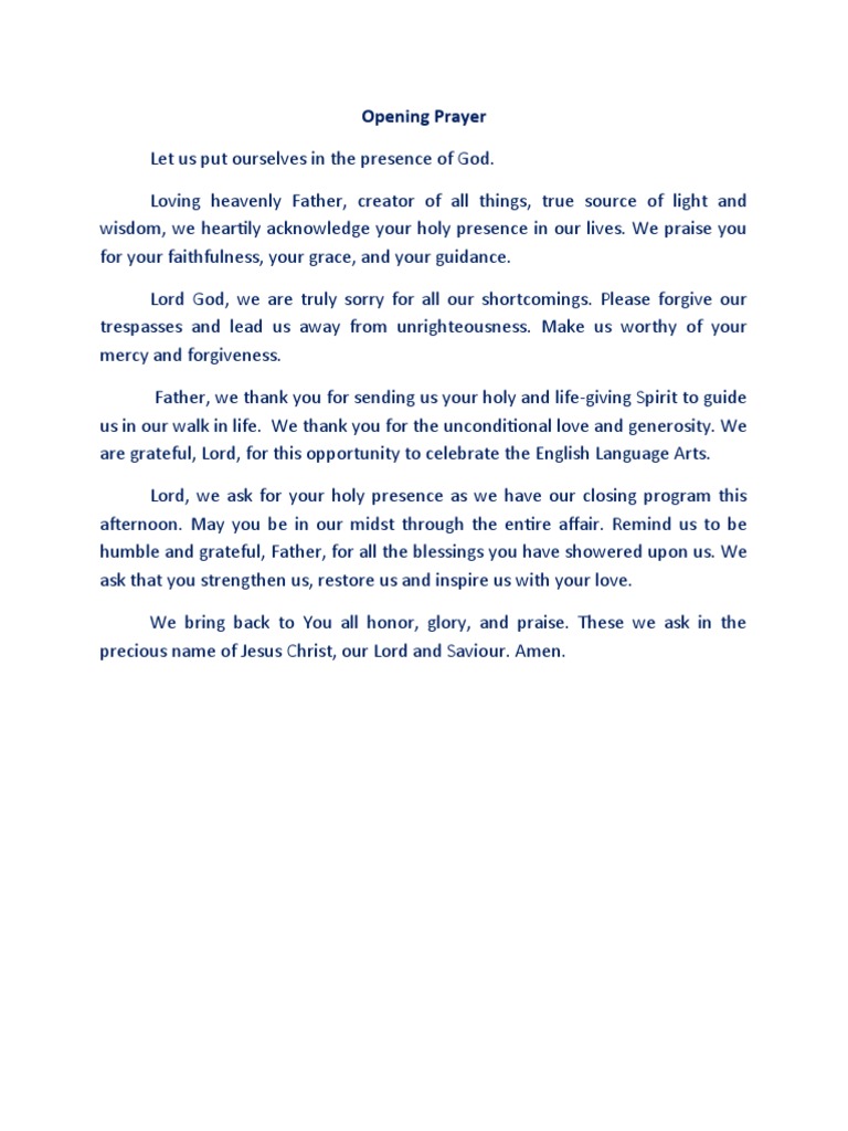Opening Prayer for ELA Celebration | PDF