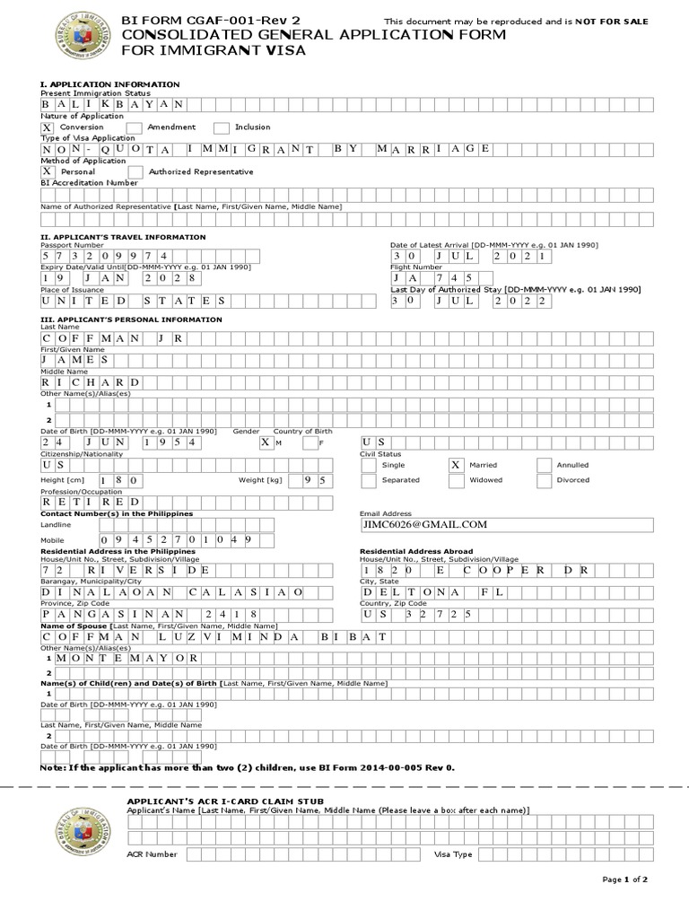 Visa Application Form For Immigrant | PDF | Travel Visa | Passport