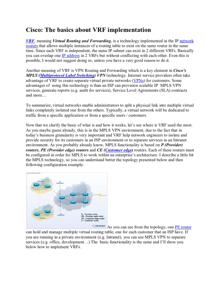 VRF | PDF | Virtual Private Network | Multiprotocol Label Switching