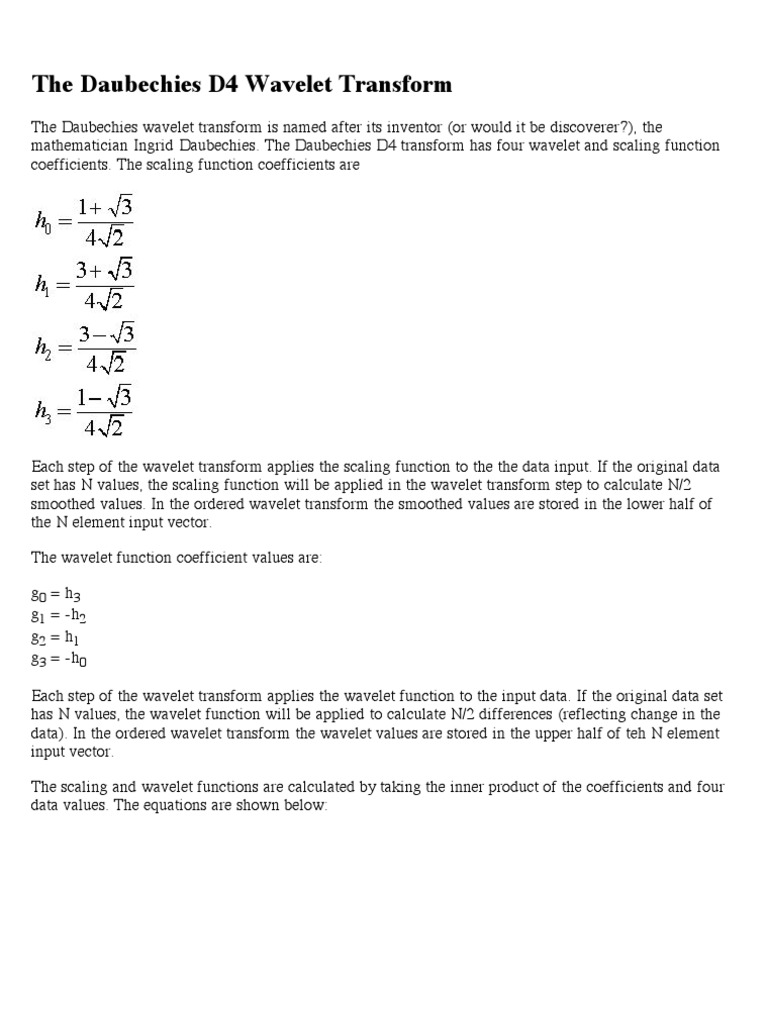 The Daubechies D4 Wavelet Transform | PDF | Wavelet | Mathematics Of ...