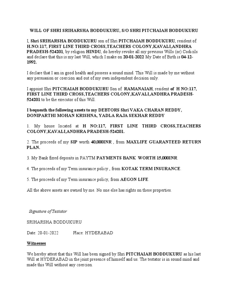 Sample Draft of A Will | PDF