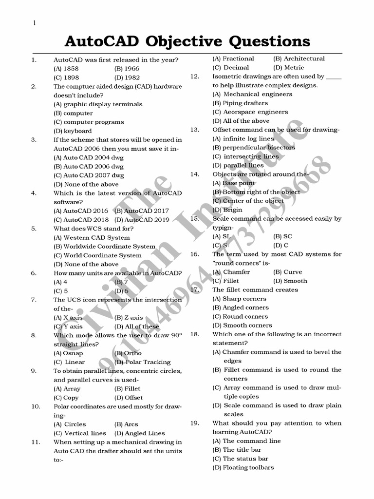 AutoCAD Questions For Je Exams | PDF