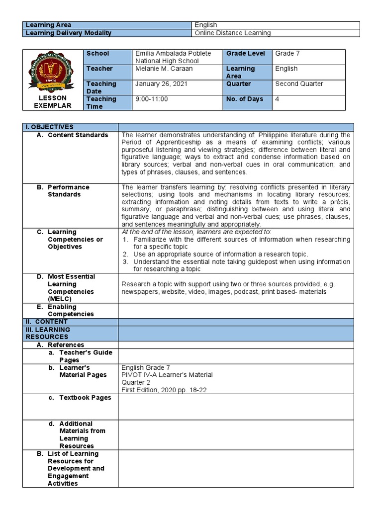 At The End of The Lesson, Learners Are Expected To | PDF | Primary ...