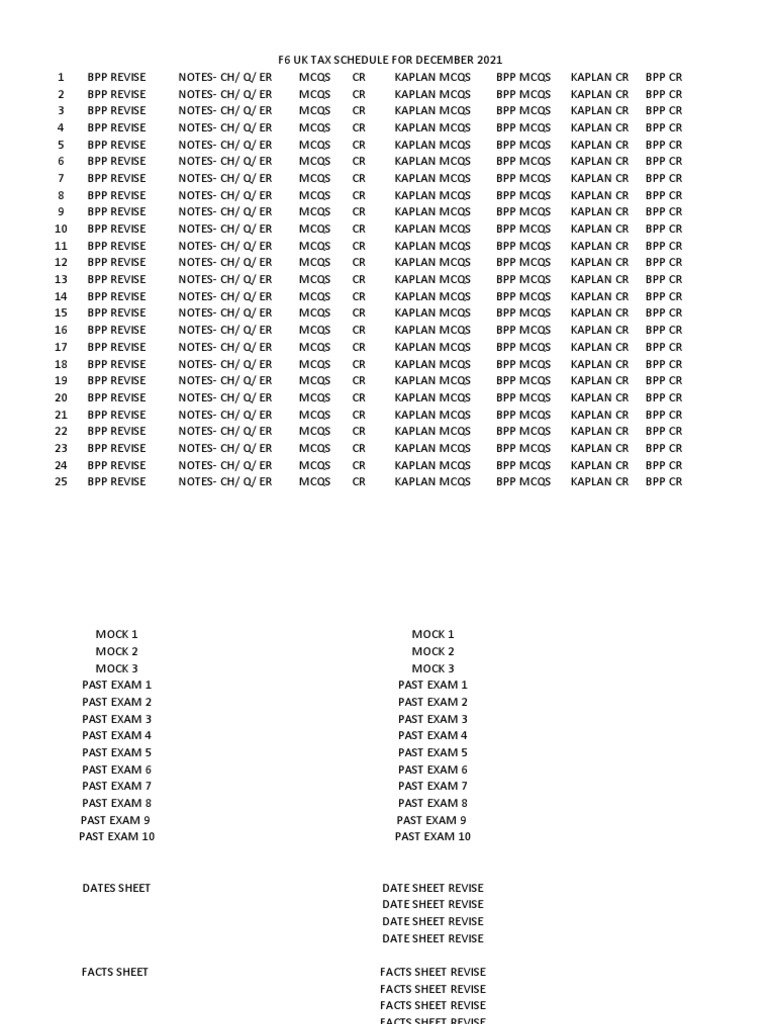 Schedule For F6 PDF