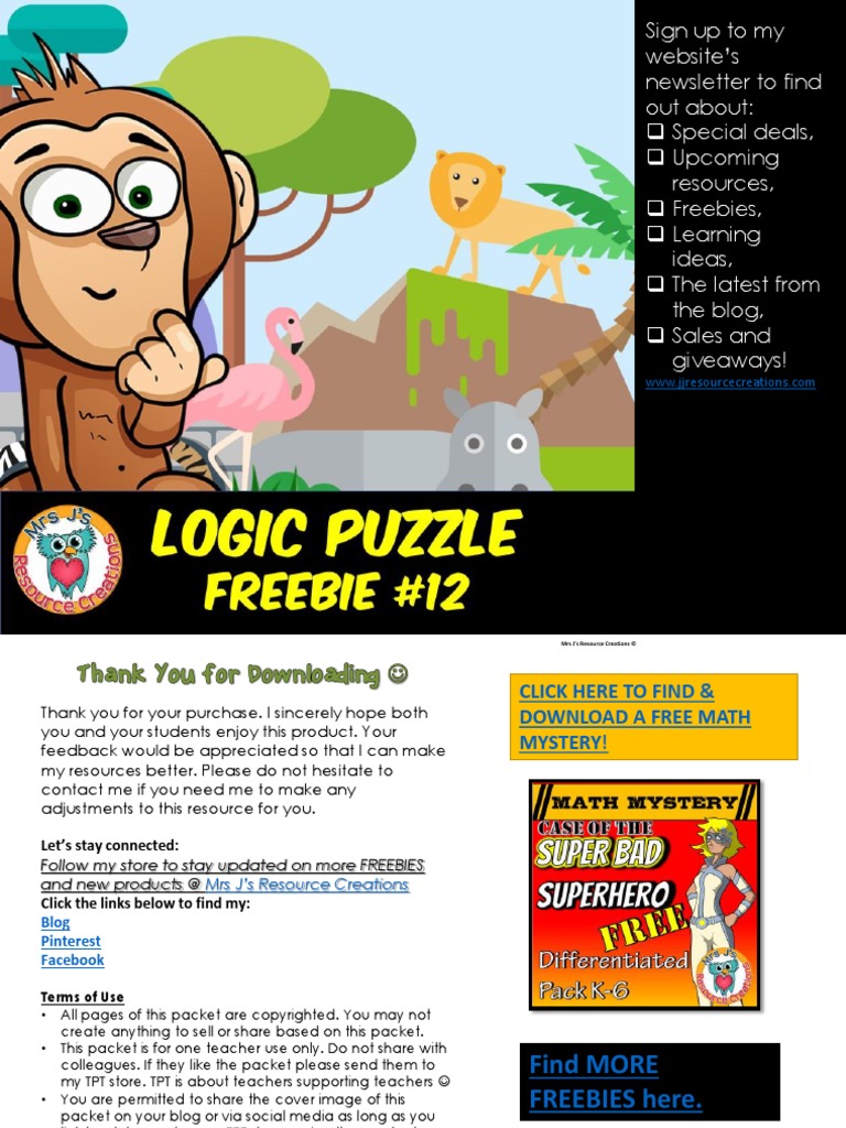 MysteryLogicPuzzleBrainTeaserWorksheetActivityFree12 1 | PDF