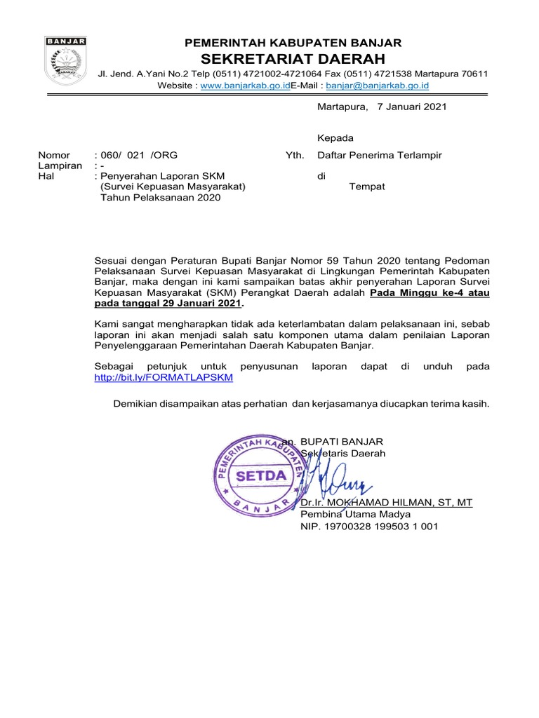Laporan SKM Kabupaten Banjar 2020 | PDF