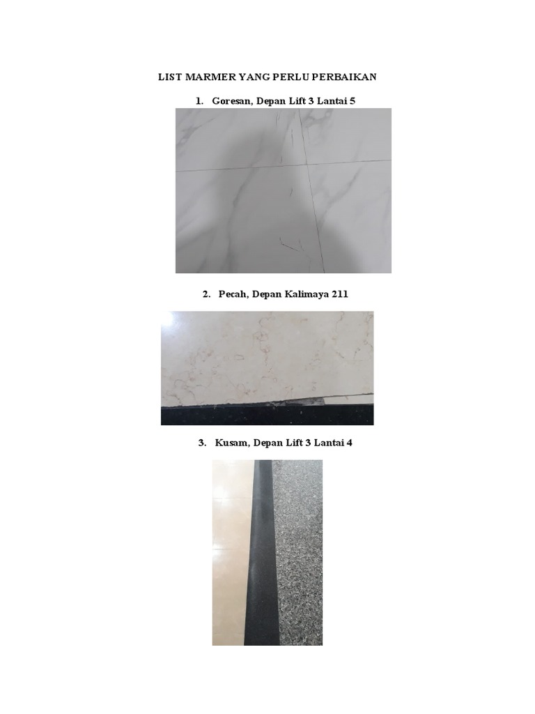 List Marmer Yang Perlu Perbaikan | PDF